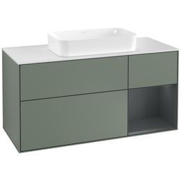 Villeroy & Boch Villeroy und Boch Finion Waschtischunterschrank F301HGGM 120cm, Abdeckplatte white matt, Regal rechts Midnight Blue Matt Lacquer, Olive Matt Lacquer
