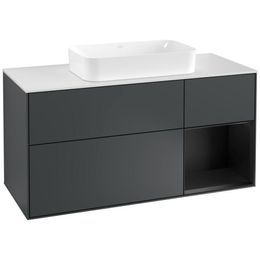 Villeroy & Boch Villeroy und Boch Finion Waschtischunterschrank F301PDHG 120cm, Abdeckplatte white matt, Regal rechts Black matt lacquer, Midnight Blue Matt Lacquer