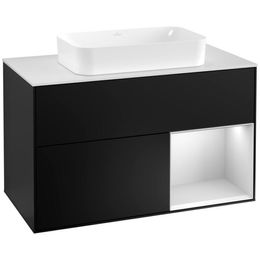 Villeroy & Boch Villeroy und Boch Finion Waschtischunterschrank F251MTPD 100x60,3cm, Abdeckplatte white matt, Regal rechts White matt lacquer, Black matt lacquer