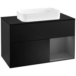 Villeroy & Boch Villeroy und Boch Finion Waschtischunterschrank F252GKPD 100x60,3cm, Abdeckplatte black matt, Regal rechts Anthracite matt, Black matt lacquer