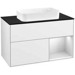 Villeroy & Boch Villeroy und Boch Finion Waschtischunterschrank F252MTGF 100x60,3cm, Abdeckplatte black matt, Regal rechts White matt lacquer, Glossy white lacquer