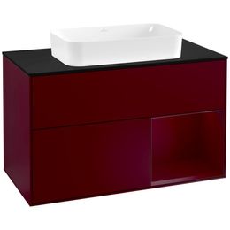Villeroy & Boch Villeroy und Boch Finion Waschtischunterschrank F252HBHB 100x60,3cm, Abdeckplatte black matt, Regal rechts Peony, Peony Matt