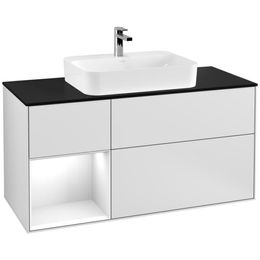 Villeroy & Boch Villeroy und Boch Finion Waschtischunterschrank G412GFMT 120cm, Abdeckplatte black matt, Emotion, Regal links Glossy white lacquer, White matt lacquer