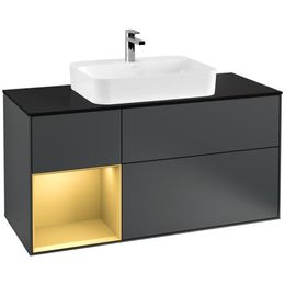 Villeroy & Boch Villeroy und Boch Finion Waschtischunterschrank G412HFHG 120cm, Abdeckplatte black matt, Emotion, Regal links Gold matt, Midnight Blue Matt Lacquer