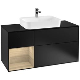 Villeroy & Boch Villeroy und Boch Finion Waschtischunterschrank G412PCPD 120cm, Abdeckplatte black matt, Emotion, Regal links Oak Veneer, Black matt lacquer