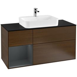Villeroy & Boch Villeroy und Boch Finion Waschtischunterschrank G412HGGN 120cm, Abdeckplatte black matt, Emotion, Regal links Midnight Blue Matt Lacquer, Walnut veneer