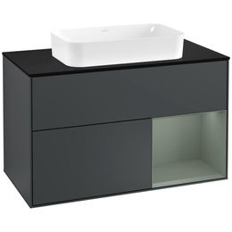 Villeroy & Boch Villeroy und Boch Finion Waschtischunterschrank F252GMHG 100x60,3cm, Abdeckplatte black matt, Regal rechts Olive Matt Lacquer, Midnight Blue Matt Lacquer