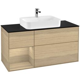 Villeroy & Boch Villeroy und Boch Finion Waschtischunterschrank G412PCPC 120cm, Abdeckplatte black matt, Emotion, Regal links Oak Veneer, Oak Veneer