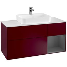 Villeroy & Boch Villeroy und Boch Finion Waschtischunterschrank F421GKHB 120cm, Abdeckplatte white matt, Regal rechts Anthracite matt, Peony Matt