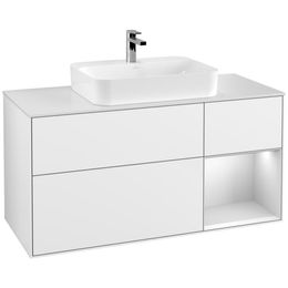 Villeroy & Boch Villeroy und Boch Finion Waschtischunterschrank F421MTGF 120cm, Abdeckplatte white matt, Regal rechts White matt lacquer, Glossy white lacquer
