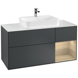 Villeroy & Boch Villeroy und Boch Finion Waschtischunterschrank F421PCHG 120cm, Abdeckplatte white matt, Regal rechts Oak Veneer, Midnight Blue Matt Lacquer
