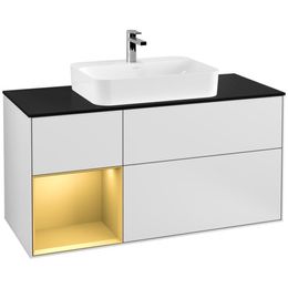 Villeroy & Boch Villeroy und Boch Finion Waschtischunterschrank F412HFMT 120cm, Abdeckplatte black matt, Regal links Gold matt, White matt lacquer