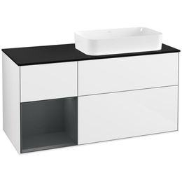 Villeroy & Boch Villeroy und Boch Finion Waschtischunterschrank F272HGGF 120cm, Abdeckplatte black matt, Regal links Midnight Blue Matt Lacquer, Glossy white lacquer