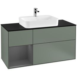 Villeroy & Boch Villeroy und Boch Finion Waschtischunterschrank F412GKGM 120cm, Abdeckplatte black matt, Regal links Anthracite matt, Olive Matt Lacquer