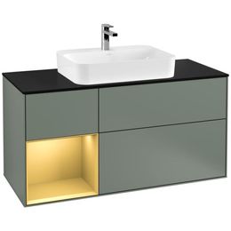 Villeroy & Boch Villeroy und Boch Finion Waschtischunterschrank F412HFGM 120cm, Abdeckplatte black matt, Regal links Gold matt, Olive Matt Lacquer