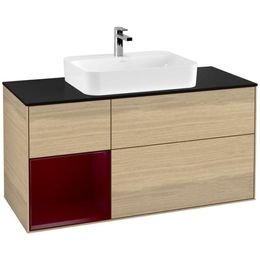 Villeroy & Boch Villeroy und Boch Finion Waschtischunterschrank F412HBPC 120cm, Abdeckplatte black matt, Regal links Peony, Oak Veneer