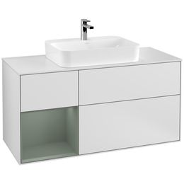 Villeroy & Boch Villeroy und Boch Finion Waschtischunterschrank G411GMMT 120cm, Abdeckplatte white matt, Emotion, Regal links Olive Matt Lacquer, White matt lacquer