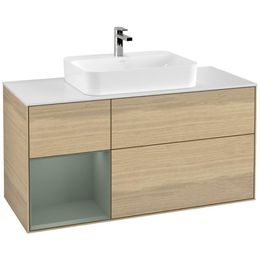 Villeroy & Boch Villeroy und Boch Finion Waschtischunterschrank G411GMPC 120cm, Abdeckplatte white matt, Emotion, Regal links Olive Matt Lacquer, Oak Veneer