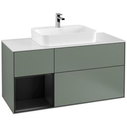 Villeroy & Boch Villeroy und Boch Finion Waschtischunterschrank G411PDGM 120cm, Abdeckplatte white matt, Emotion, Regal links Black matt lacquer, Olive Matt Lacquer