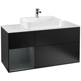 Villeroy & Boch Villeroy und Boch Finion Waschtischunterschrank F411HGPD 120cm, Abdeckplatte white matt, Regal links Midnight Blue Matt Lacquer, Black matt lacquer