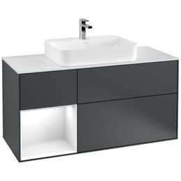 Villeroy & Boch Villeroy und Boch Finion Waschtischunterschrank F411GFHG 120cm, Abdeckplatte white matt, Regal links Glossy white lacquer, Midnight Blue Matt Lacquer