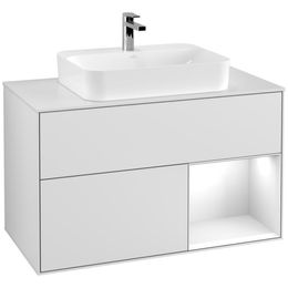 Villeroy & Boch Villeroy und Boch Finion Waschtischunterschrank G371GFMT 100cm, Abdeckplatte white matt, Emotion, Regal rechts Glossy white lacquer, White matt lacquer