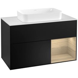 Villeroy & Boch Villeroy und Boch Finion Waschtischunterschrank G251PCPD 100cm, Abdeckplatte white matt, Emotion, Regal rechts Oak Veneer, Black matt lacquer