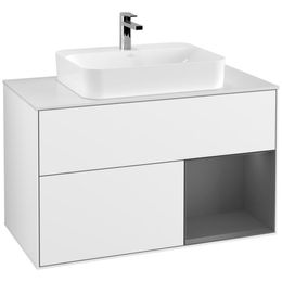 Villeroy & Boch Villeroy und Boch Finion Waschtischunterschrank G371GKGF 100cm, Abdeckplatte white matt, Emotion, Regal rechts Anthracite matt, Glossy white lacquer