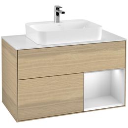 Villeroy & Boch Villeroy und Boch Finion Waschtischunterschrank G371MTPC 100cm, Abdeckplatte white matt, Emotion, Regal rechts White matt lacquer, Oak Veneer
