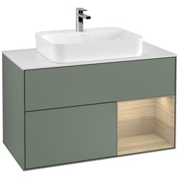 Villeroy & Boch Villeroy und Boch Finion Waschtischunterschrank G371PCGM 100cm, Abdeckplatte white matt, Emotion, Regal rechts Oak Veneer, Olive Matt Lacquer