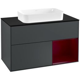 Villeroy & Boch Villeroy und Boch Finion Waschtischunterschrank G252HBHG 100cm, Abdeckplatte black matt, Emotion, Regal rechts Peony, Midnight Blue Matt Lacquer