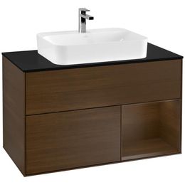 Villeroy & Boch Villeroy und Boch Finion Waschtischunterschrank G372GNGN 100cm, Abdeckplatte black matt, Emotion, Regal rechts Walnut veneer, Walnut veneer