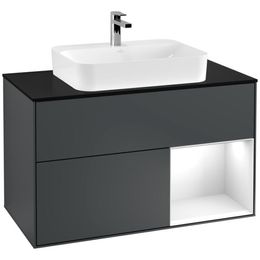 Villeroy & Boch Villeroy und Boch Finion Waschtischunterschrank G372GFHG 100cm, Abdeckplatte black matt, Emotion, Regal rechts Glossy white lacquer, Midnight Blue Matt Lacquer