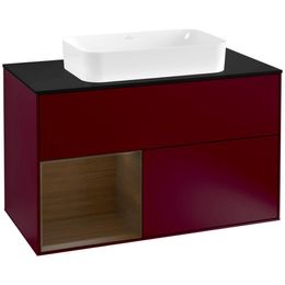 Villeroy & Boch Villeroy und Boch Finion Waschtischunterschrank G242GNHB 100cm, Abdeckplatte black matt, Emotion, Regal links Walnut veneer, Peony Matt