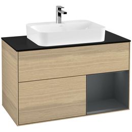 Villeroy & Boch Villeroy und Boch Finion Waschtischunterschrank G372HGPC 100cm, Abdeckplatte black matt, Emotion, Regal rechts Midnight Blue Matt Lacquer, Oak Veneer