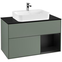 Villeroy & Boch Villeroy und Boch Finion Waschtischunterschrank G372PDGM 100cm, Abdeckplatte black matt, Emotion, Regal rechts Black matt lacquer, Olive Matt Lacquer