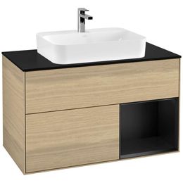 Villeroy & Boch Villeroy und Boch Finion Waschtischunterschrank G372PDPC 100cm, Abdeckplatte black matt, Emotion, Regal rechts Black matt lacquer, Oak Veneer