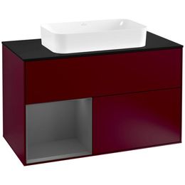 Villeroy & Boch Villeroy und Boch Finion Waschtischunterschrank G242GKHB 100cm, Abdeckplatte black matt, Emotion, Regal links Anthracite matt, Peony Matt