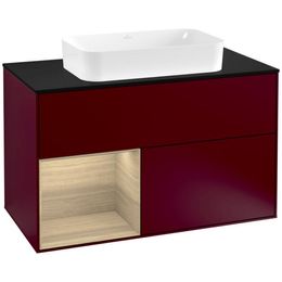 Villeroy & Boch Villeroy und Boch Finion Waschtischunterschrank G242PCHB 100cm, Abdeckplatte black matt, Emotion, Regal links Oak Veneer, Peony Matt