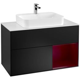 Villeroy & Boch Villeroy und Boch Finion Waschtischunterschrank F371HBPD 100cm, Abdeckplatte white matt, Regal rechts Peony, Black matt lacquer