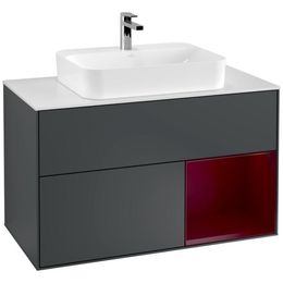 Villeroy & Boch Villeroy und Boch Finion Waschtischunterschrank F371HBHG 100cm, Abdeckplatte white matt, Regal rechts Peony, Midnight Blue Matt Lacquer