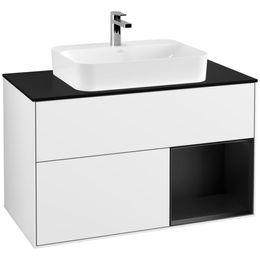 Villeroy & Boch Villeroy und Boch Finion Waschtischunterschrank F372PDGF 100cm, Abdeckplatte black matt, Regal rechts Black matt lacquer, Glossy white lacquer