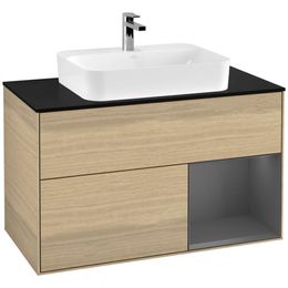 Villeroy & Boch Villeroy und Boch Finion Waschtischunterschrank F372GKPC 100cm, Abdeckplatte black matt, Regal rechts Anthracite matt, Oak Veneer