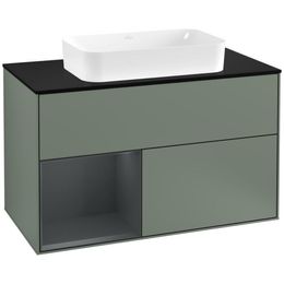 Villeroy & Boch Villeroy und Boch Finion Waschtischunterschrank G242HGGM 100cm, Abdeckplatte black matt, Emotion, Regal links Midnight Blue Matt Lacquer, Olive Matt Lacquer