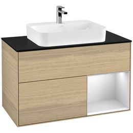 Villeroy & Boch Villeroy und Boch Finion Waschtischunterschrank F372MTPC 100cm, Abdeckplatte black matt, Regal rechts White matt lacquer, Oak Veneer