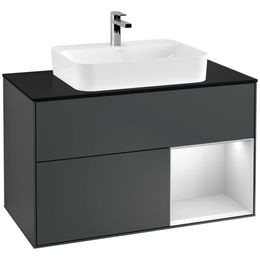 Villeroy & Boch Villeroy und Boch Finion Waschtischunterschrank F372MTHG 100cm, Abdeckplatte black matt, Regal rechts White matt lacquer, Midnight Blue Matt Lacquer