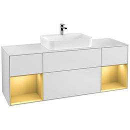 Villeroy & Boch Villeroy und Boch Finion Waschtischunterschrank G451HFMT 160cm, Abdeckplatte white matt, Emotion, Regale Gold matt lacquer, White matt lacquer