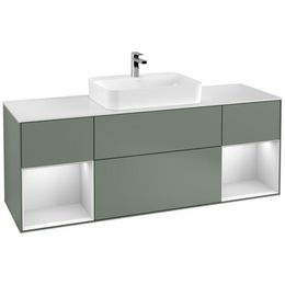 Villeroy & Boch Villeroy und Boch Finion Waschtischunterschrank G451MTGM 160cm, Abdeckplatte white matt, Emotion, Regale White matt lacquer, Olive Matt Lacquer