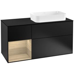 Villeroy & Boch Villeroy und Boch Finion Waschtischunterschrank G272PCPD 120cm, Abdeckplatte black matt, Emotion, Regal links Oak Veneer, Black matt lacquer