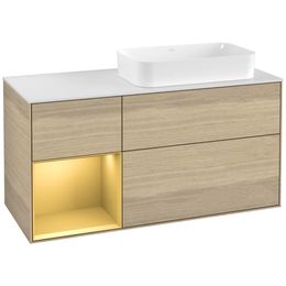 Villeroy & Boch Villeroy und Boch Finion Waschtischunterschrank G271HFPC 120cm, Abdeckplatte white matt, Emotion, Regal links Gold matt, Oak Veneer